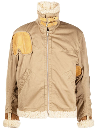 Diesel W-dieter Shearling-collar Coat In Beige | ModeSens