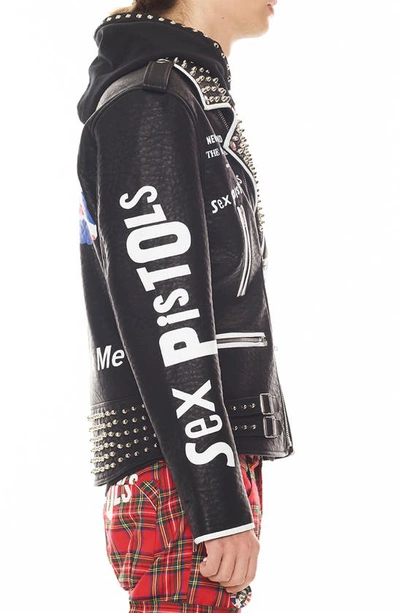 Cult Of Individuality Sex Pistols Faux Leather Biker Jacket In Black 3819