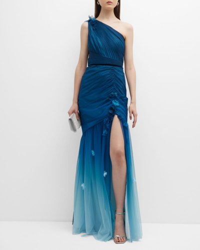 Marchesa Notte Ombre One Shoulder Gown In Blue Modesens