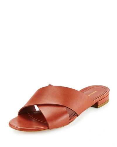 Mansur Gavriel Leather Crisscross Flat Slide Sandal, Brandy | ModeSens
