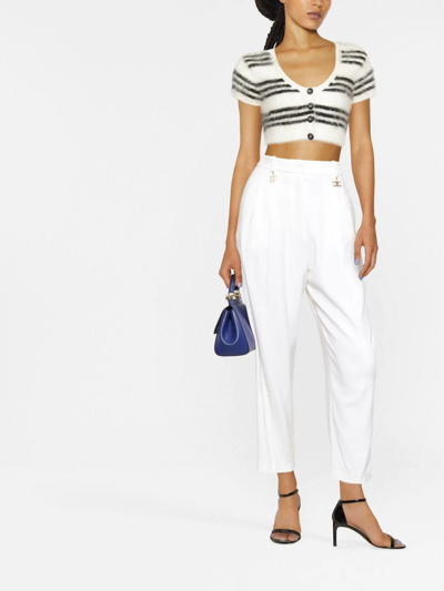 Elisabetta Franchi Crystal Embellished Tapered Trousers In Nude Modesens