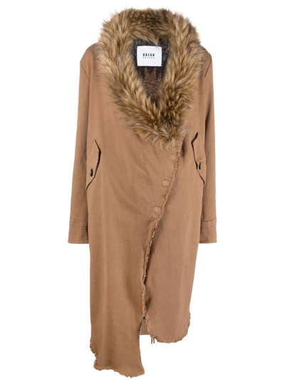 Bazar Deluxe Fur-trim Asymmetric-hem Coat In Brown | ModeSens