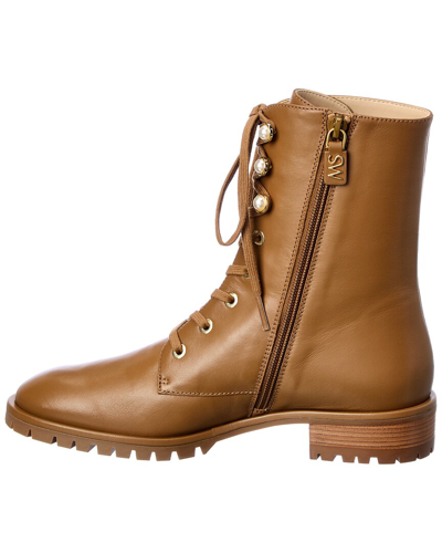 Stuart Weitzman Laine Pearl Leather Combat Boot In Brown | ModeSens