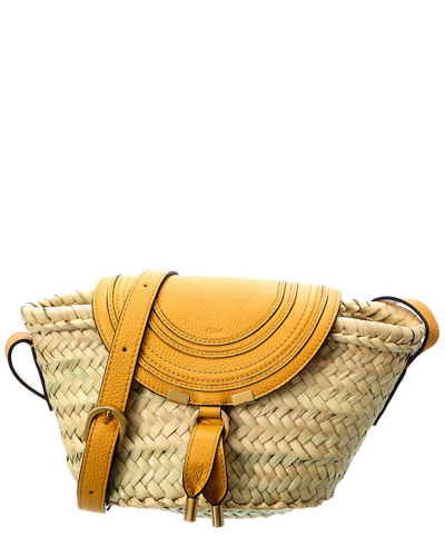 Chloé Chloe Marcie Small Raffia & Leather Basket Tote In White | ModeSens