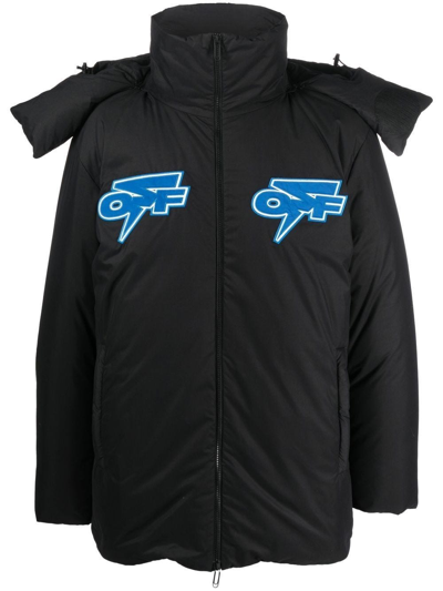 Off-white Black Logo-patch Padded Short Jacket In Nero | ModeSens