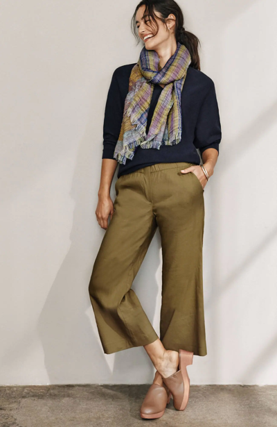 Jjill J.jill Linen-stretch Full-leg Pull-on Crops In Olive Oil | ModeSens