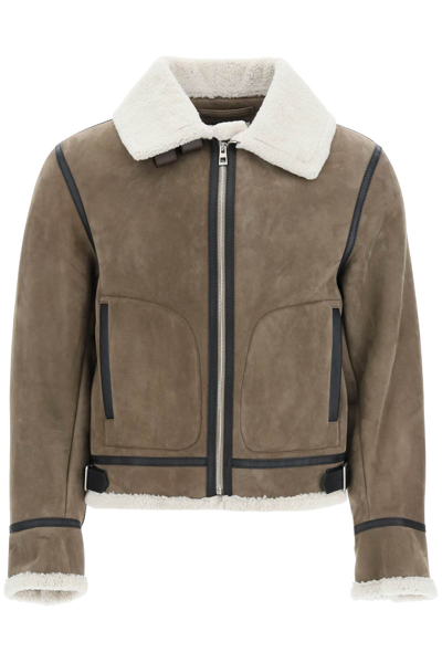 Loewe Shearling Trim Bomber Jacket In Grey,white | ModeSens