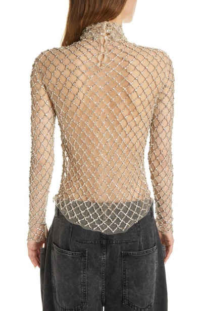 Isabel Marant Lupita Crystal Embellished Sheer Mesh Turtleneck In Silver Modesens