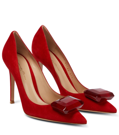 Gianvito Rossi Jaipur 105 Embellished Suede Pumps In Tabasco Red | ModeSens
