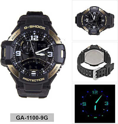 Pre-owned Casio G-shock Ga1100-9g Black Gold Dial Resin Band Watch ...