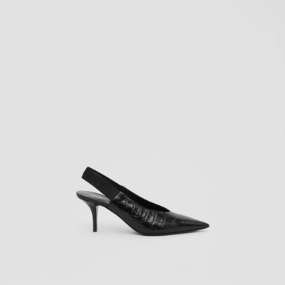 Burberry Croc-embossed Leather Slingback Pumps 70 In Black | ModeSens