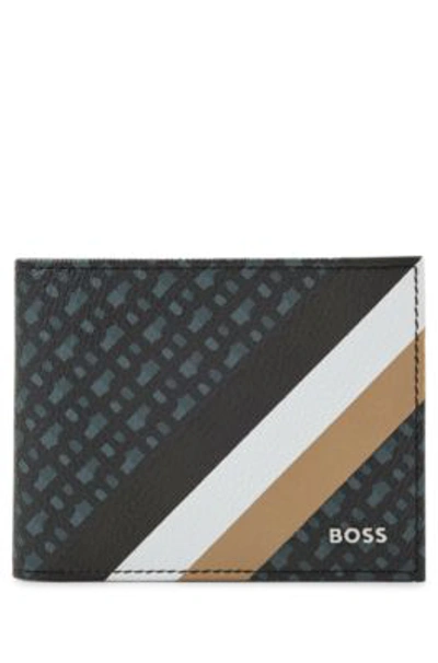 Hugo Boss Wallet In Monogram-print Italian Fabric With Diagonal Stripe ...