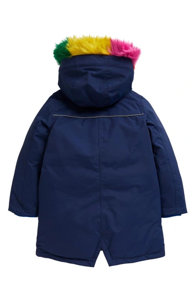 Mini Boden Kids' Rainbow Faux Fur Trim Waterproof Parka In College Navy ...