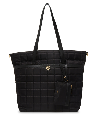 Anne Klein Women's Quilted Nylon Kiss Magnetic Snap Tote Bag In Black ...