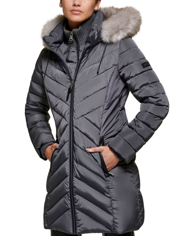 Dkny Women's Faux-fur-trim Hooded Water-resistant Puffer Coat In ...