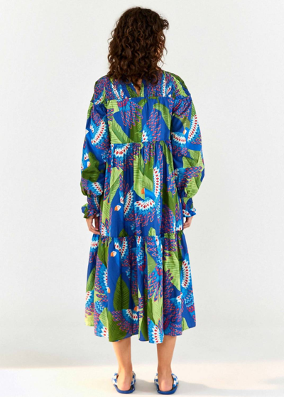 Farm Rio Blue Macaw Long Sleeve Midi Dress In Multi | ModeSens