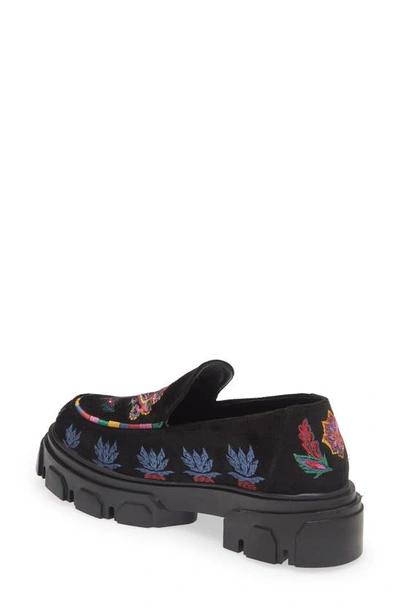 Farm Rio Black Embroidered Lug Sole Slip On Loafer | ModeSens