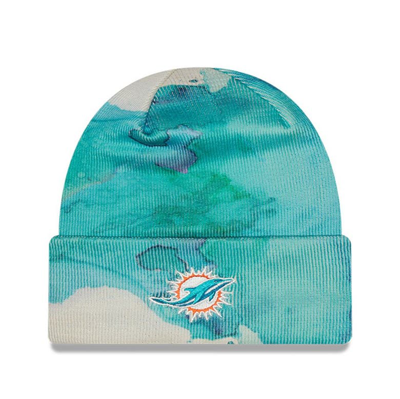 New Era Aqua Miami Dolphins 2022 Sideline Ink Dye Cuffed Knit Hat ...