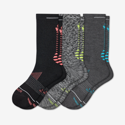 Bombas Merino Wool Running Calf Sock 3-pack In Grey Black Mix | ModeSens