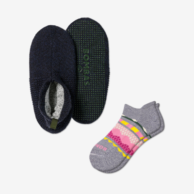 Bombas Gripper Slipper Ankle Sock 2-pack In Navy Storm Mix | ModeSens