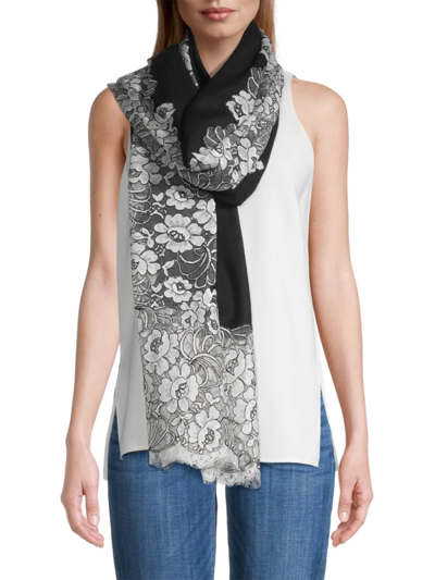 Janavi Cashmere Floral Lace Scarf In Black Ivory | ModeSens