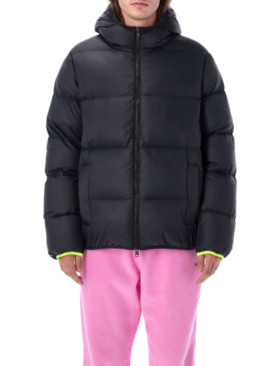 Msgm Logo Hooded Puffer Jacket In Black | ModeSens