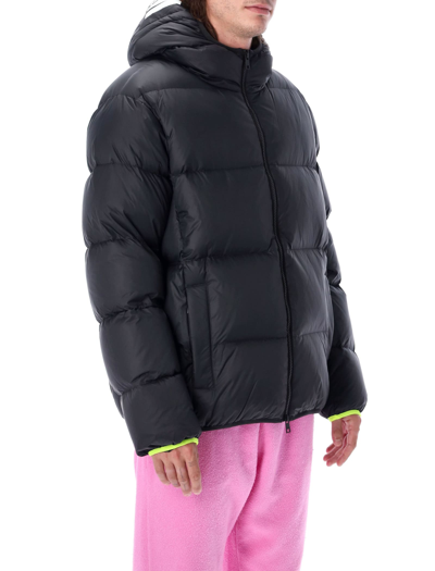 Msgm Logo Hooded Puffer Jacket In Black | ModeSens