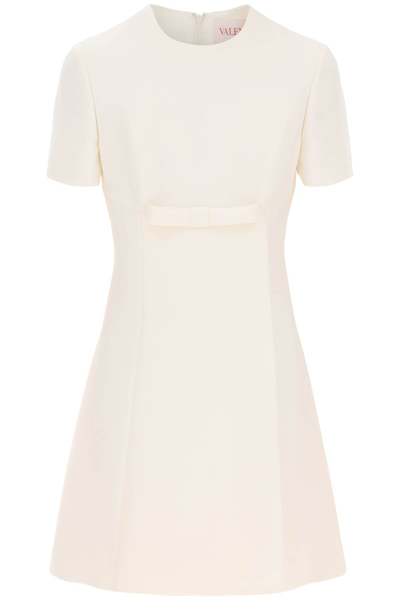 Valentino Bow Embellished Wool Blend Crepe Mini Dress In White Modesens
