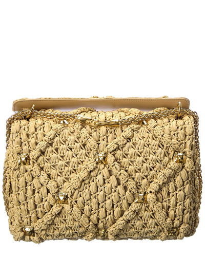 Valentino Garavani Roman Stud Large Raffia Shoulder Bag In Brown | ModeSens