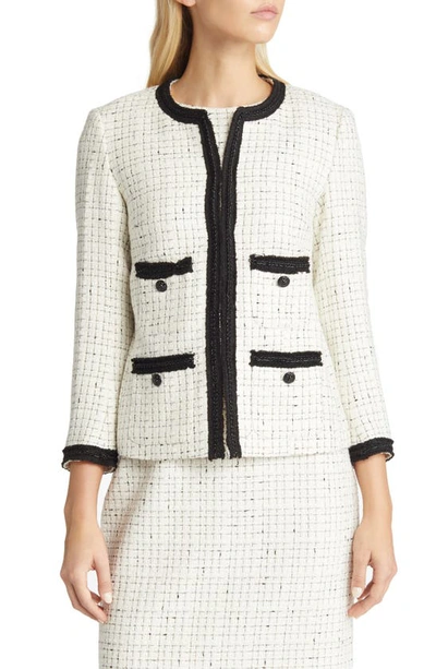 Anne Klein Women's Tweed Patch-pocket Fringe-trim Jacket In Anne White ...