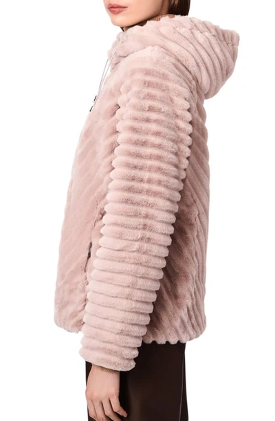 Bernardo Grooved Faux Fur Zip Hoodie In Petal Pink | ModeSens