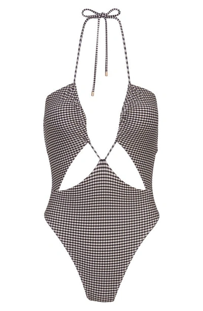 Vix Swimwear Lupita Gingham Cutout Plunge One Piece Swimsuit In Grey