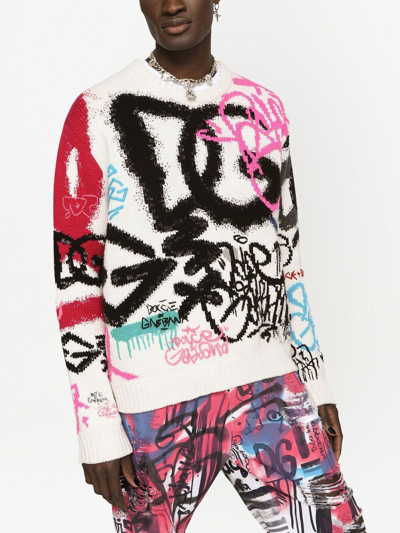 Dolce & Gabbana Logo Graffiti-print Jumper In White | ModeSens