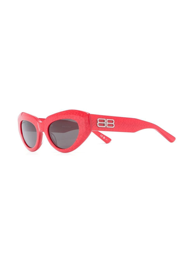 Balenciaga Logo Plaque Cat Eye Sunglasses In Red Modesens