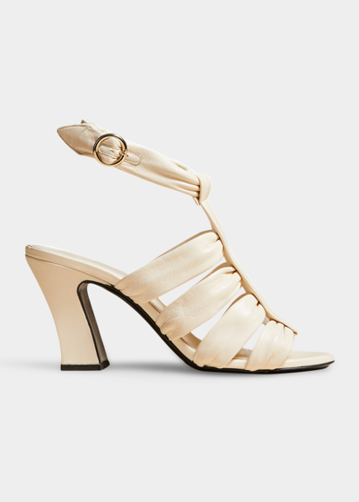 Khaite Perth Caged Calfskin Block-heel Sandals In 103 Cream | ModeSens