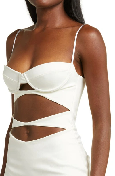 House Of Cb Amalia Cutout Satin Body Con Dress In Ivory Modesens