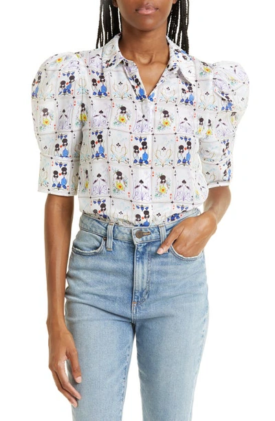 Alice And Olivia Willa Stace Face Puff Sleeve Silk Blouse In Nocolor ...