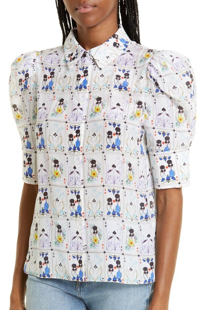Alice And Olivia Willa Stace Face Puff Sleeve Silk Blouse In Nocolor ...