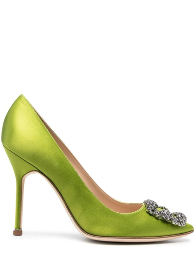 Manolo Blahnik Green Hangisi Pumps With Jewel Detail | ModeSens