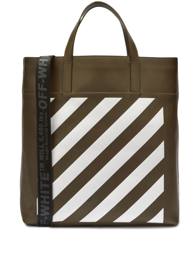 Off-white Binder Diag Tote Bag In Green | ModeSens