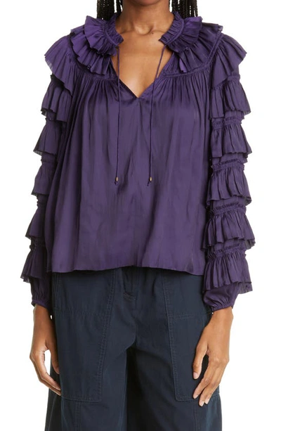 Ulla Johnson Lucy Tiered Sleeve Blouse In Viola | ModeSens