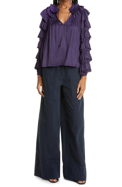 Ulla Johnson Lucy Tiered Sleeve Blouse In Viola | ModeSens