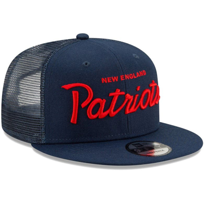 New Era Navy New England Patriots Script Trucker 9fifty Snapback Hat ...