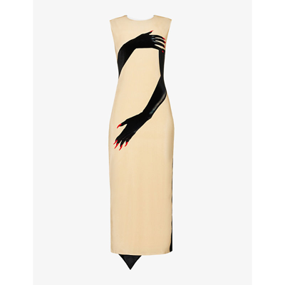 Loewe Gloves Graphic-print Velvet Maxi Dress In Beige/nero | ModeSens