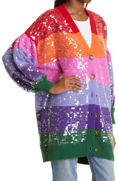 Farm Rio Colorblocked Sequin-embroidered Cardigan In Multi | ModeSens