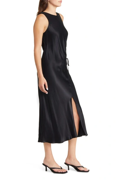 Rails Gabriella Ruched Satin Midi Dress In Black | ModeSens