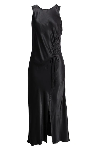 Rails Gabriella Ruched Satin Midi Dress In Black | ModeSens