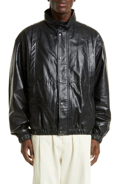 Lemaire High-neck Leather Jacket In Black | ModeSens