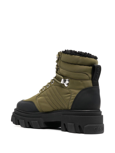 Ganni Cleated Lace Up Hiking Boot En Khaki Leather In Green | ModeSens