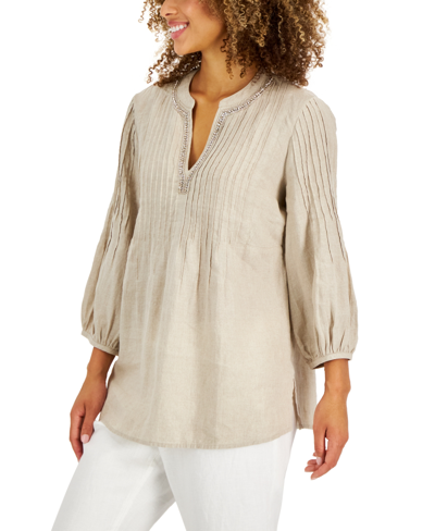 Charter Club Women's 100% Linen Puff-sleeve Tunic, Created For Macy's ...